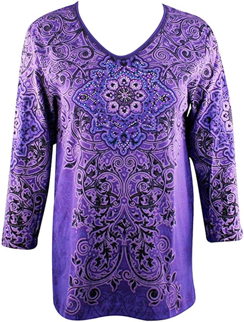 Cactus Bay Apparel - Lydia, Rhinestone Accents, V-Neck, Purple Cotton ...