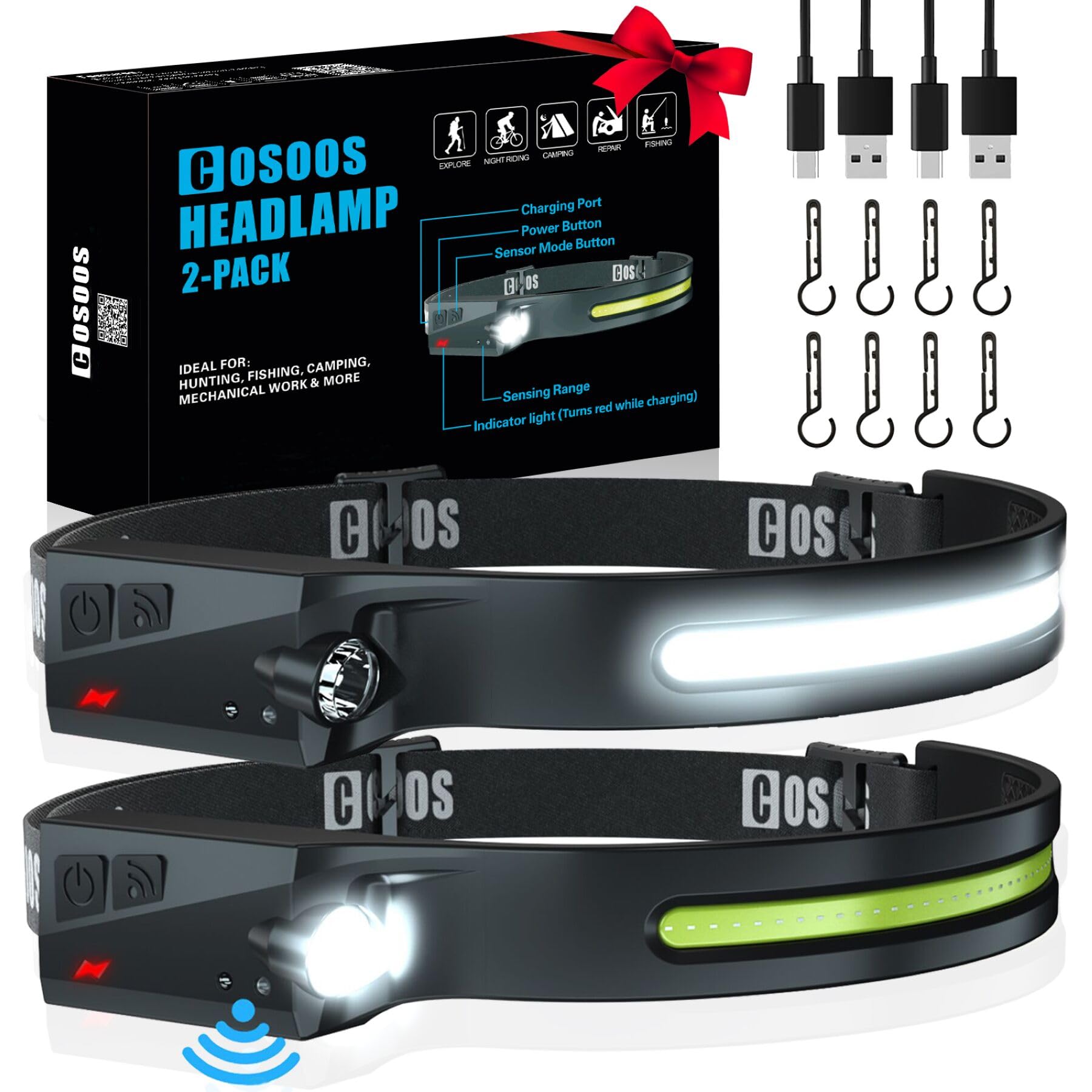 COSOOS Original 2 Rechargeable Headlamps, Bright LED Headlamp ...
