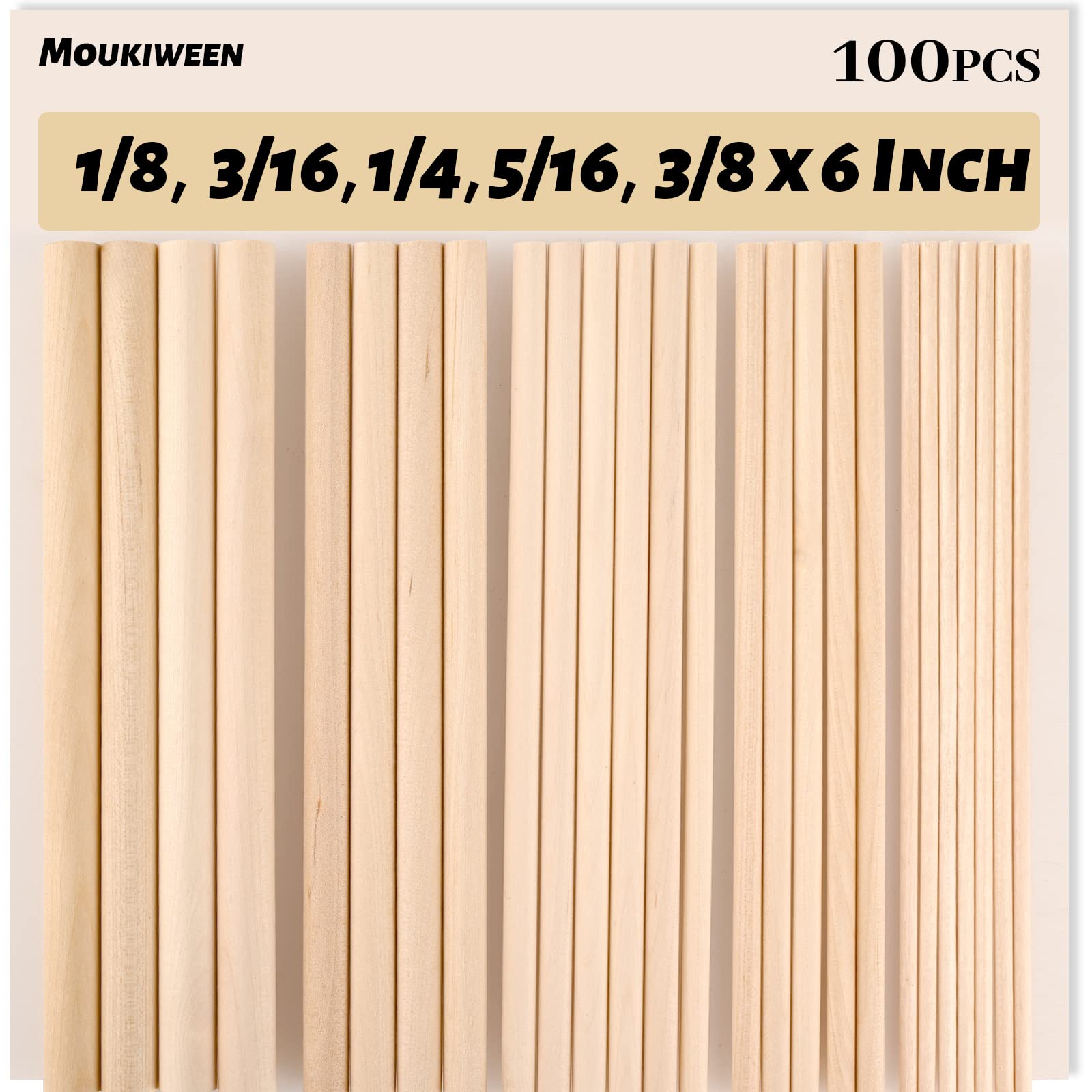 Mua Moukiween Wooden Dowel Assorted Sizes Wooden Dowel Rods for ...