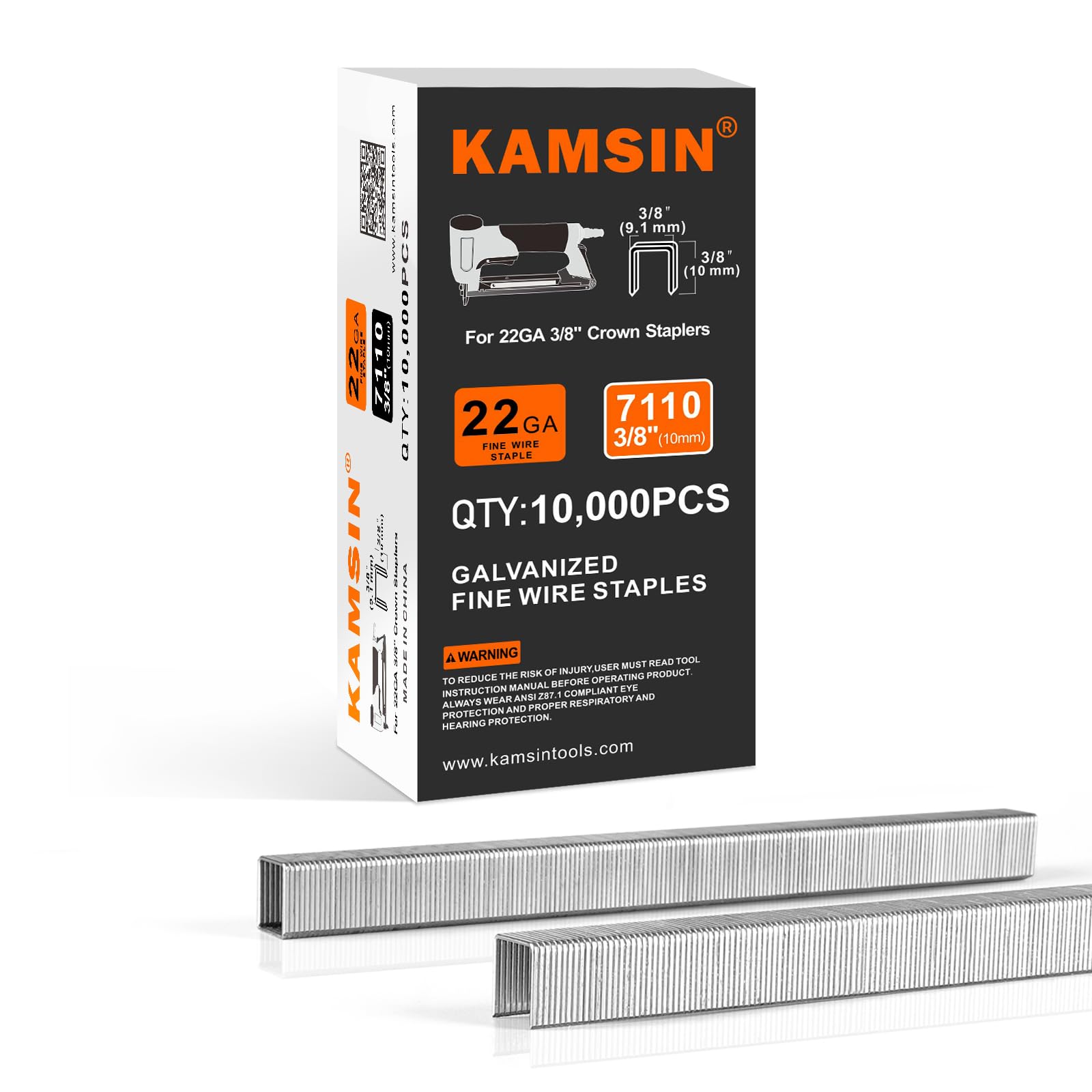 KAMSIN 22 Gauge Galvanized Fine Wire Staples 3/8”(9mm) Crown 3/8”(10mm ...