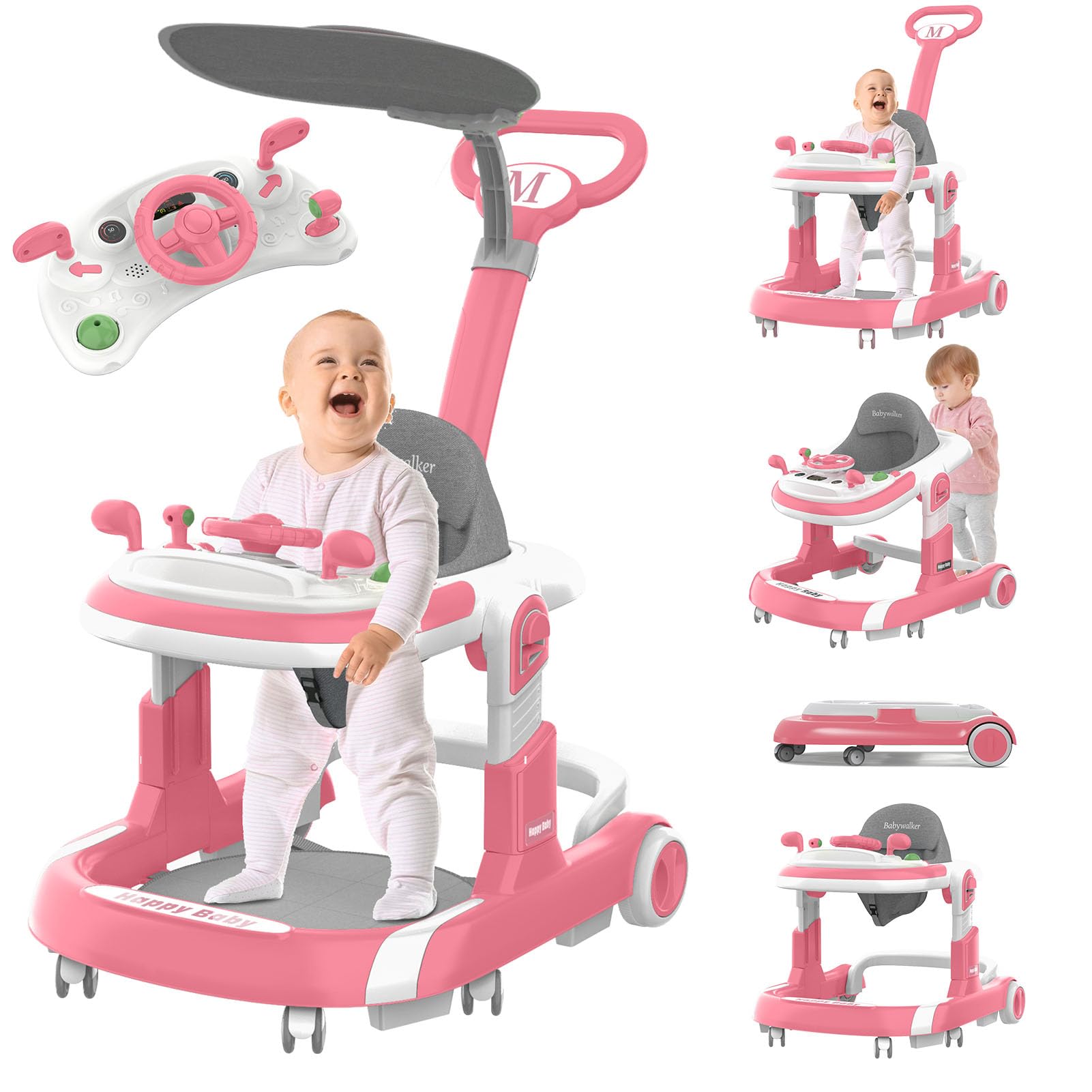 Baby Walker, 5 Modes Foldable Baby Walker with Wheels, Music, 4-Height ...