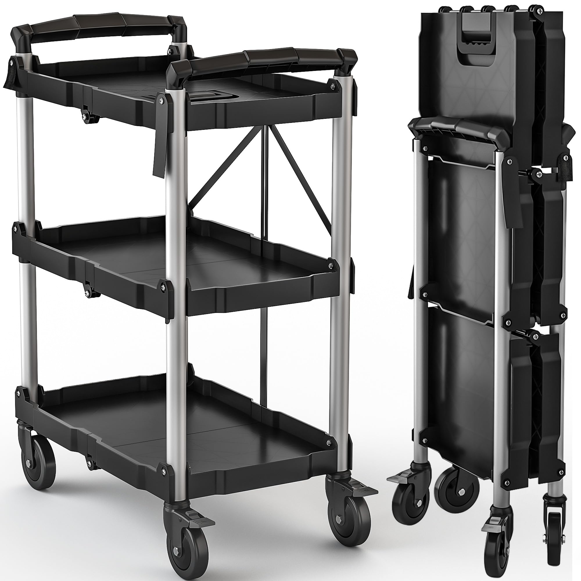 DWVO 350 LBS Foldable Folding Utility Cart on Wheels, Foldable Service ...