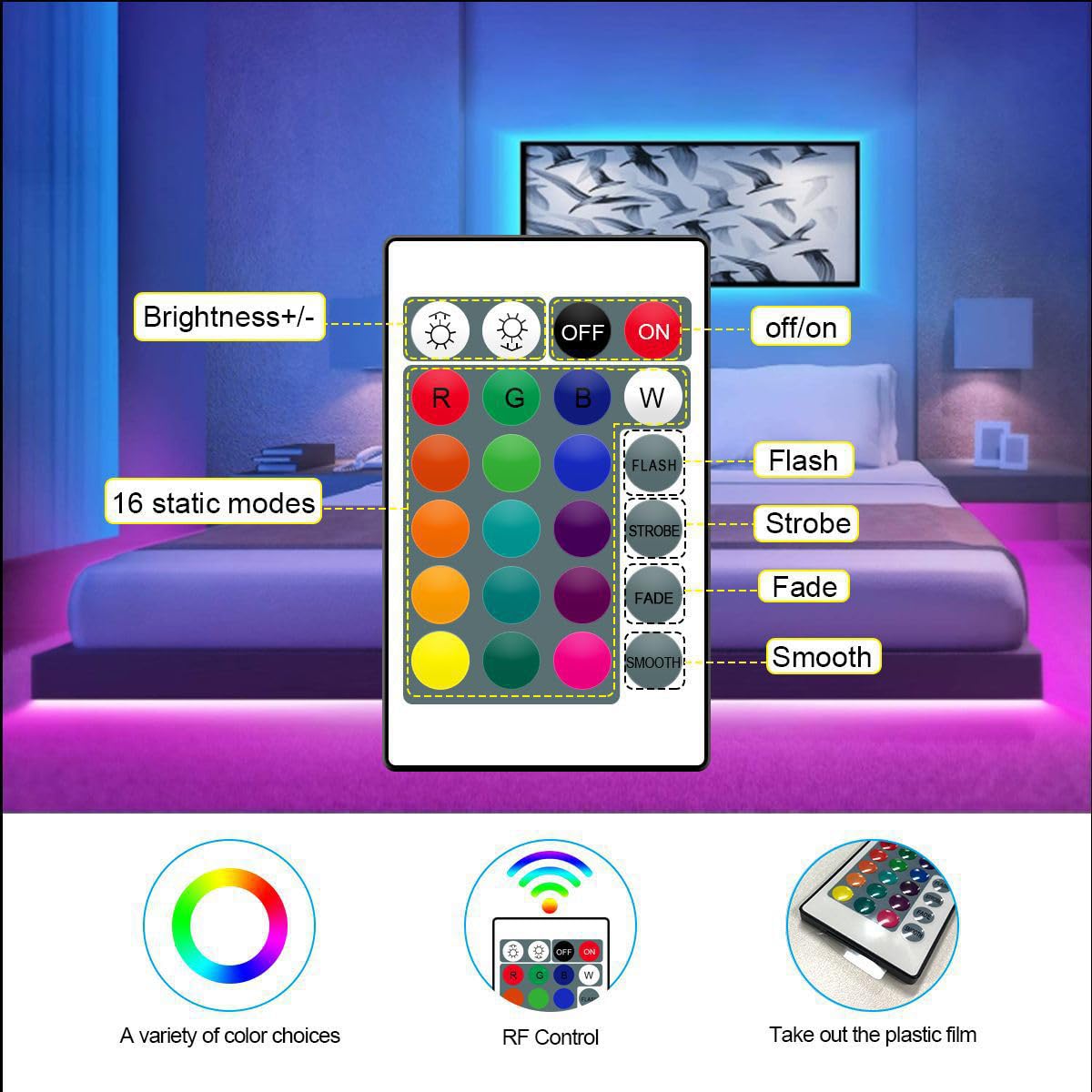 VALLETOCK USB LED Colour Changing Strip Lights with RGB 16 1m, 16 ...