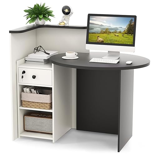 Tangkula Reception Desk, Front Counter Desk with Lockable Drawer ...