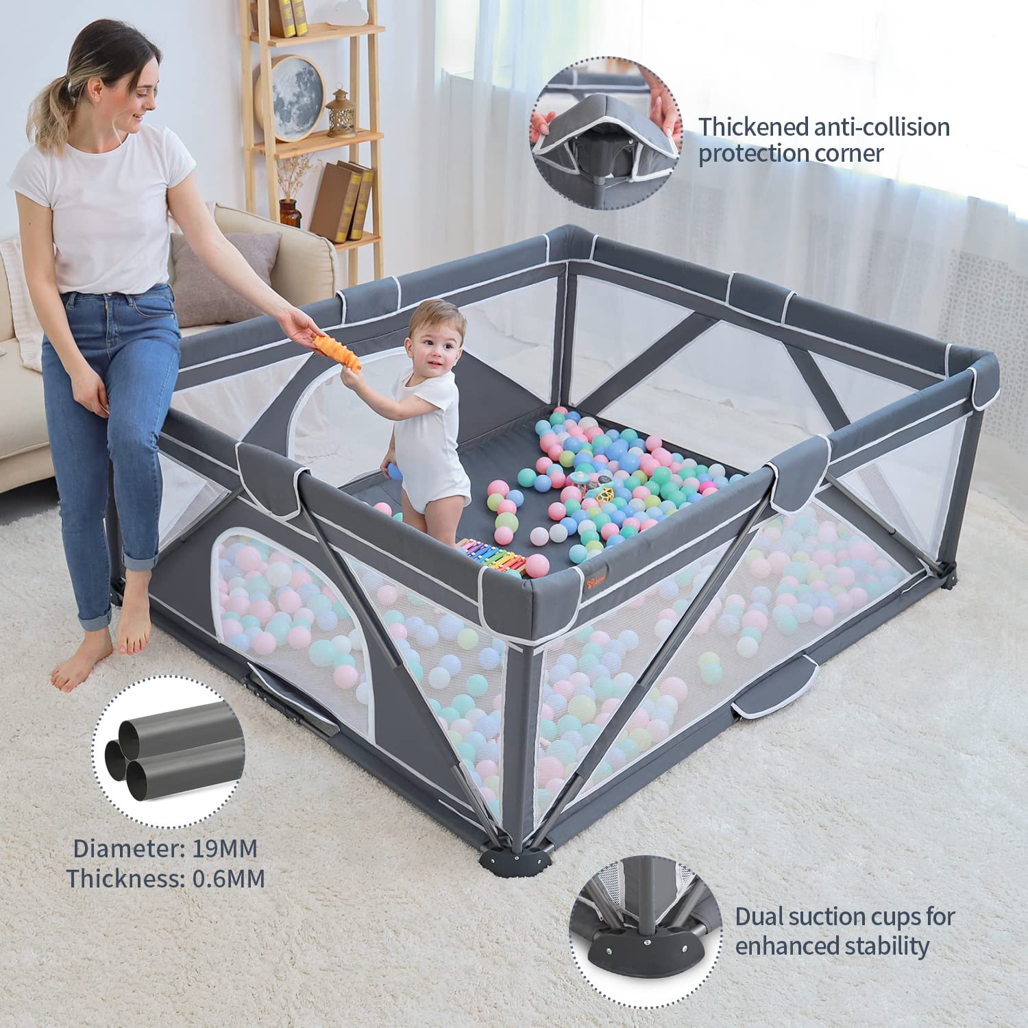 Foldable Baby Playpen, Yobear Large Playpen for Babies and Toddlers ...