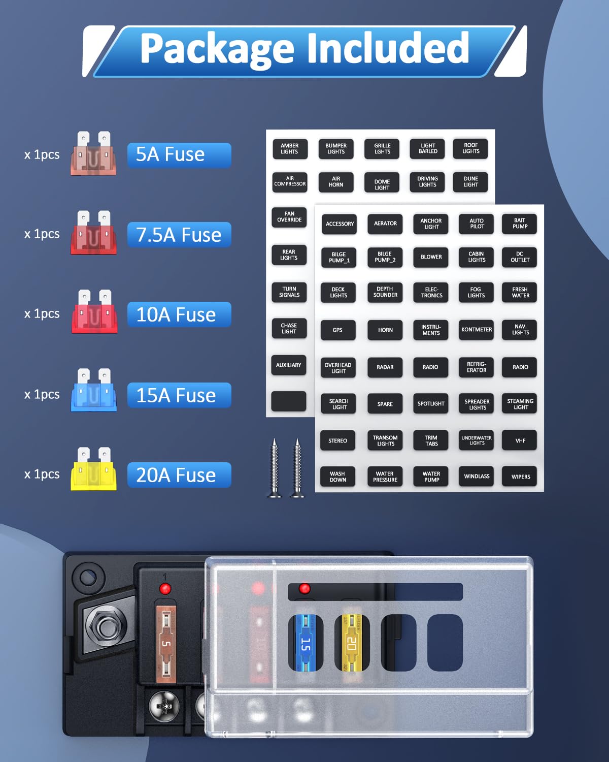 EXTRACTME 12V Fuse Block, 4 Circuit 12 Volt Blade Fuse Box Kit With LED ...
