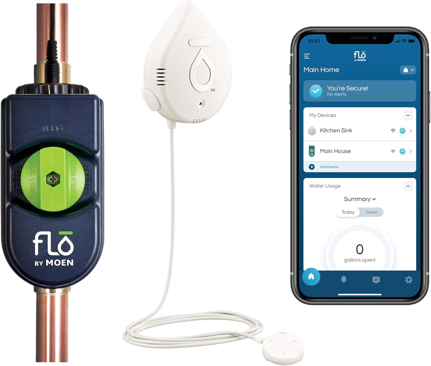 Moen 900-006 Flo by Moen 1-Inch Smart Water Shutoff with 920-004 Flo by ...