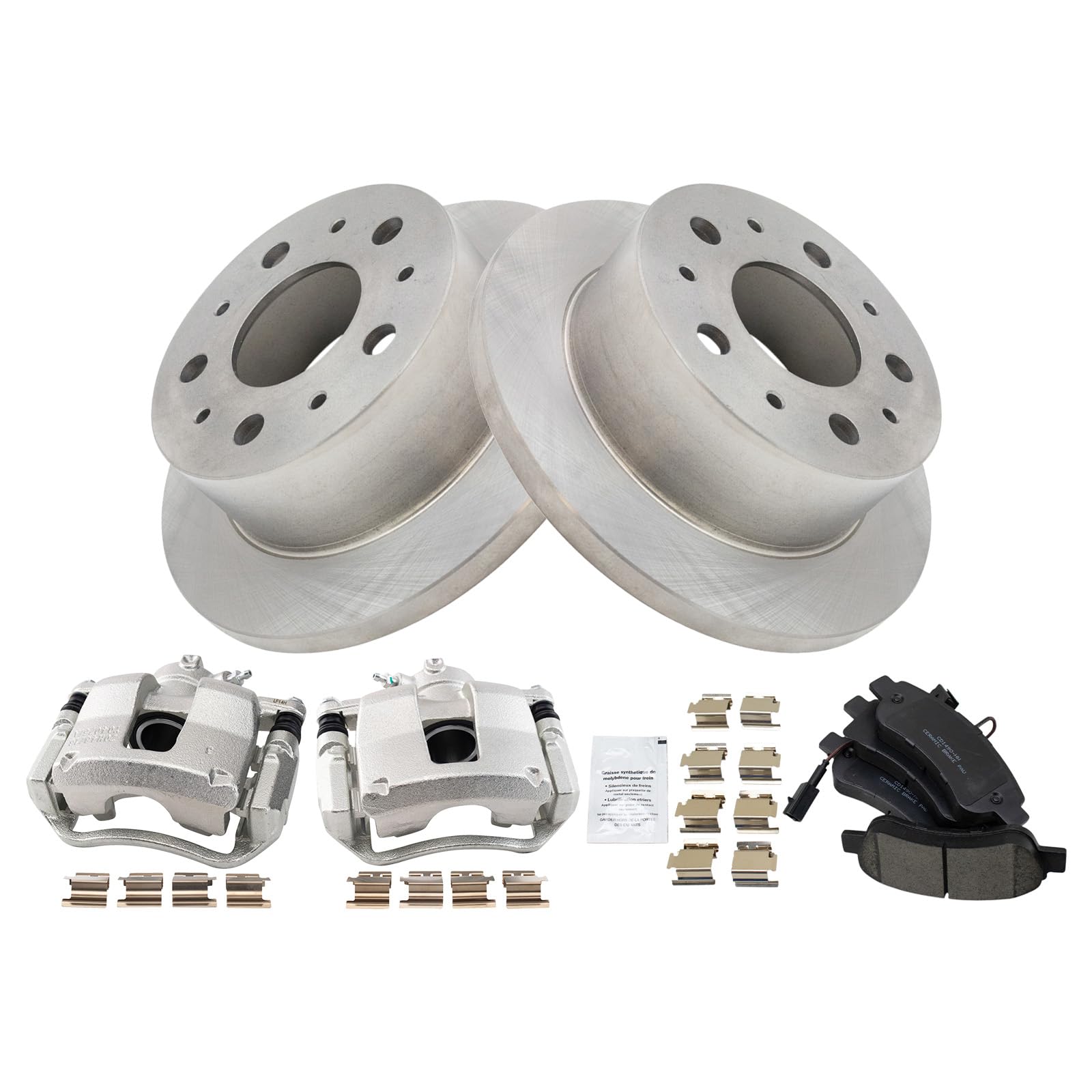 TRQ Rear Brake Pad & Rotor Kit Brake Caliper Brake Pads Brake Rotor ...