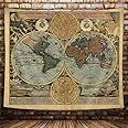 Amazon.com - Vintage World Map Tapestry, Antique Old Nautical Map of ...