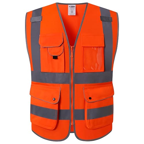 JKSafety 9 Pockets Class 2 High Visibility Zipper Front Safety Vest ...
