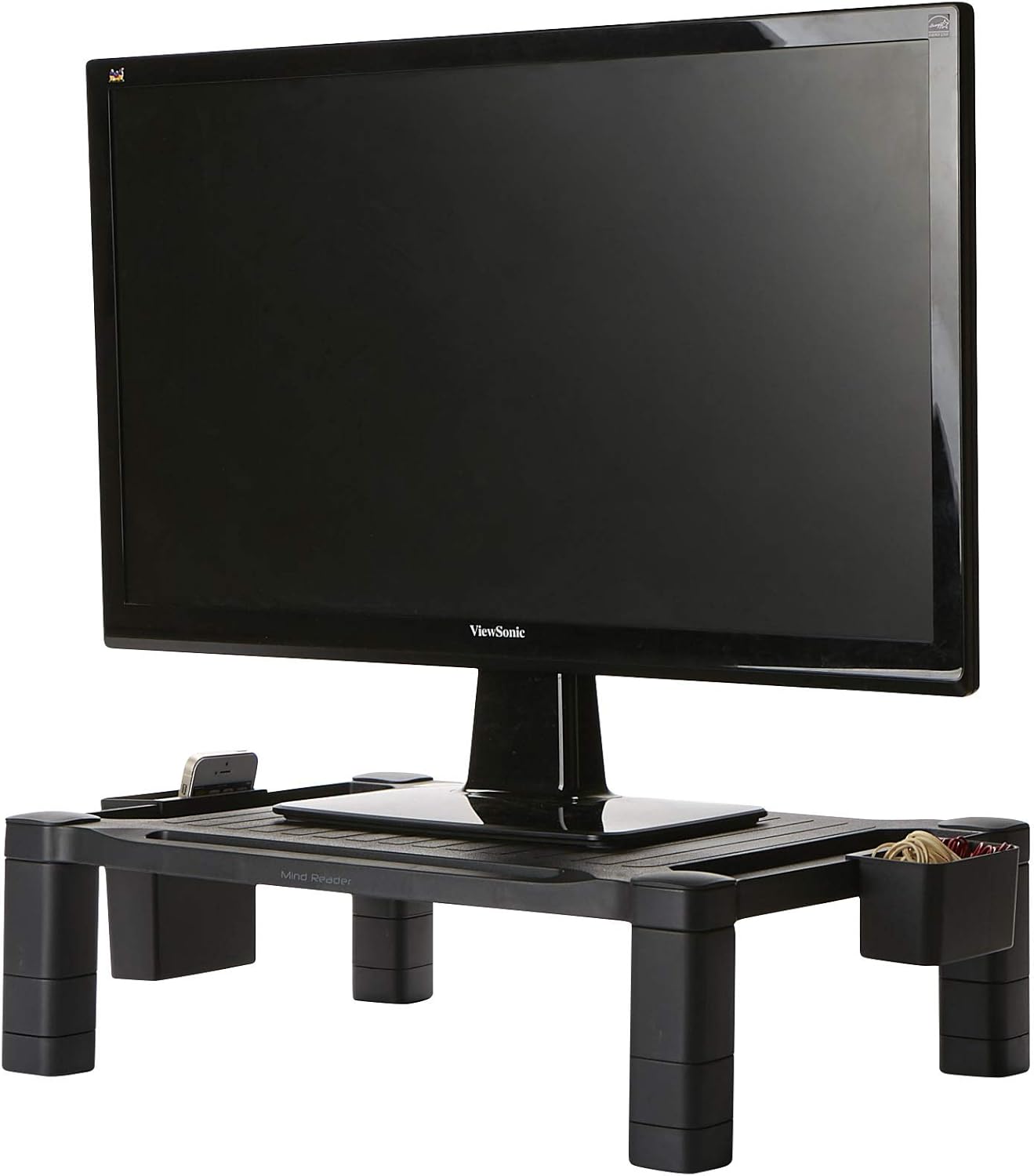 Amazon.com : Mind Reader PLSIDE-BLK Plastic Monitor Stand with Side ...