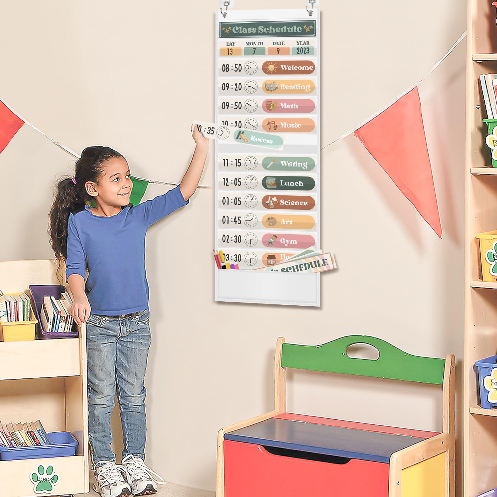 Mua Godery BOHO Daily Schedule Pocket Chart for Classroom with 24 Cards ...
