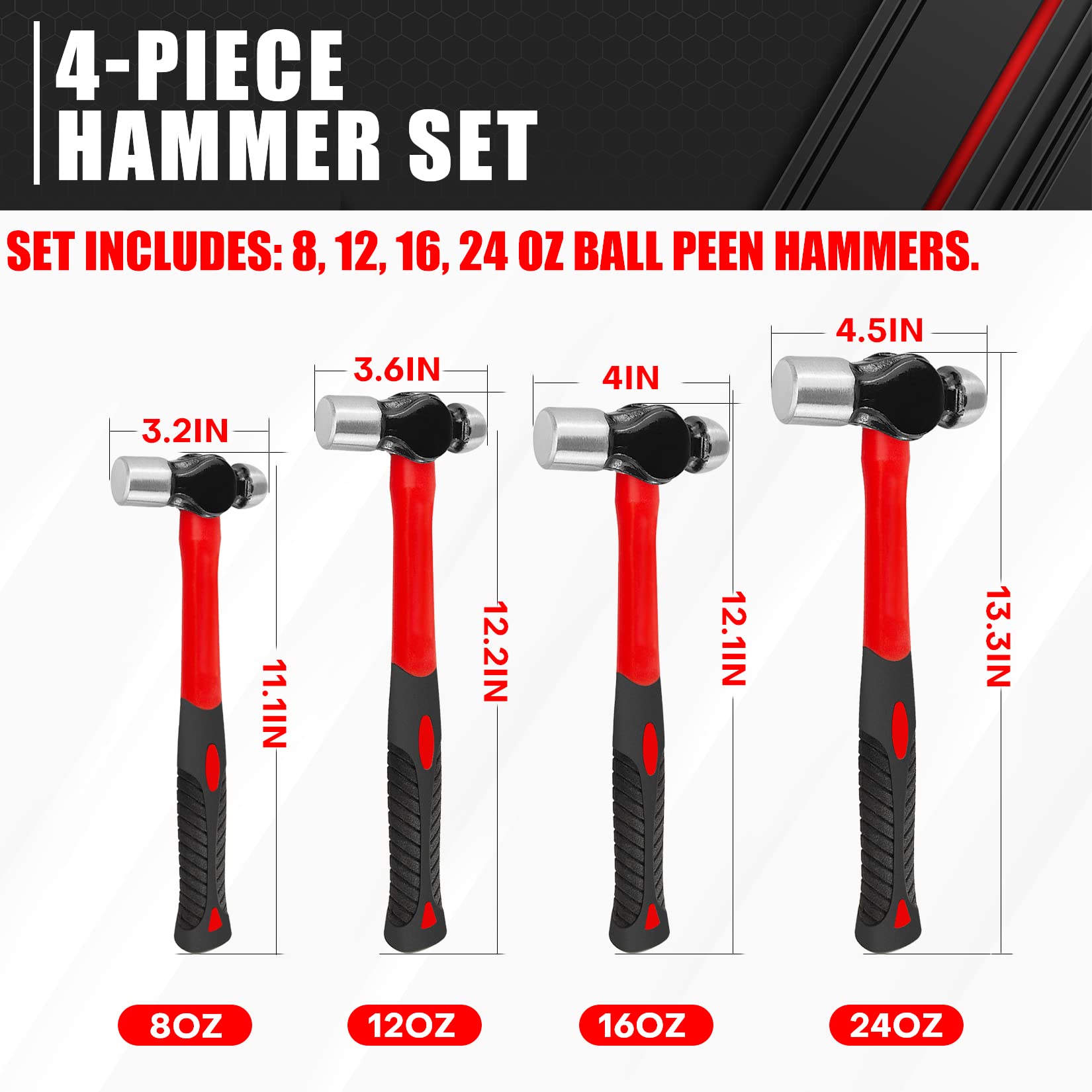 Mua C&T 4-Piece Hammer Set, 8 12 16 24oz, Fiberglass Handle hammer for ...