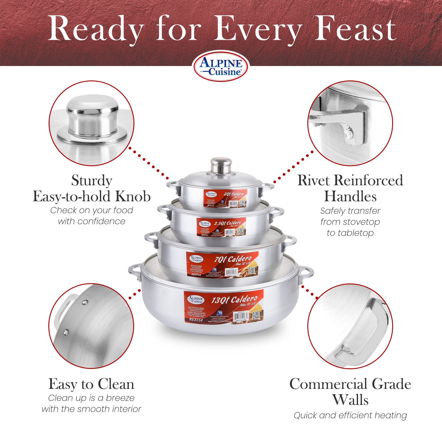 Mua Aluminum Caldero Stock Pot Set (2/3.5/7/13 Quart), Cosine Cooking ...