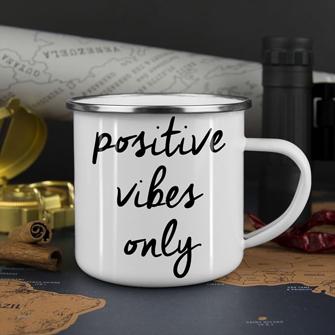 Amazon.com | Positive Vibes Enamel Mug, Freedom Cup - Strong, Easy-Grip ...