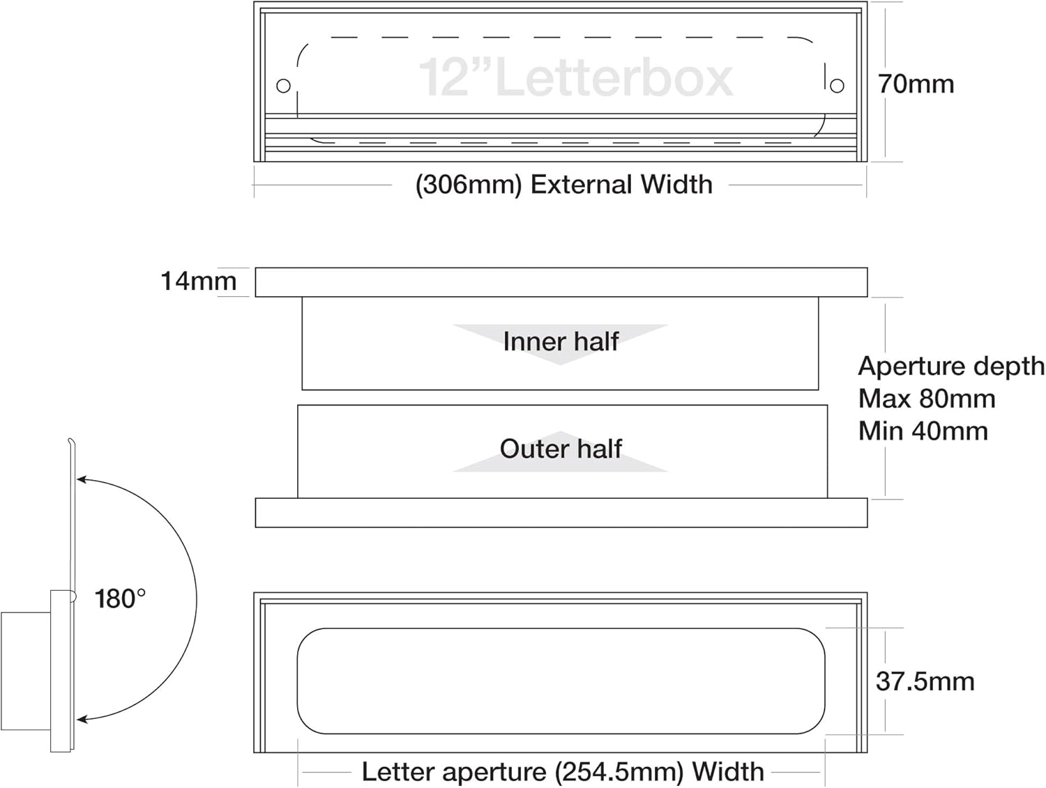 Firestop 12″ Defender Fire Rated Letterbox, Satin Anodised Aluminium c ...
