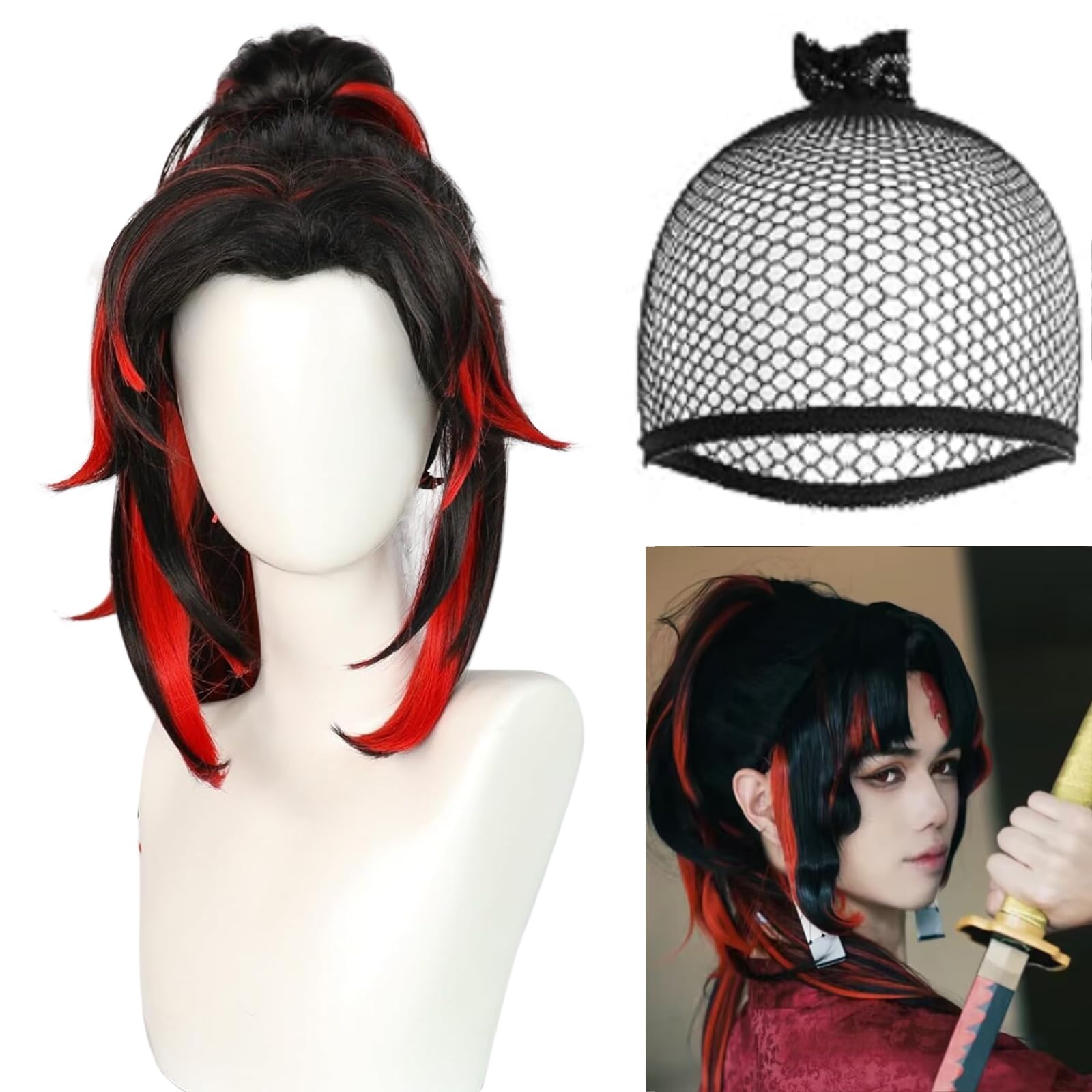 Mua Tsugikuni Yoriichi Wig for Demon Slayer Kokushibou Cosplay Long Red ...