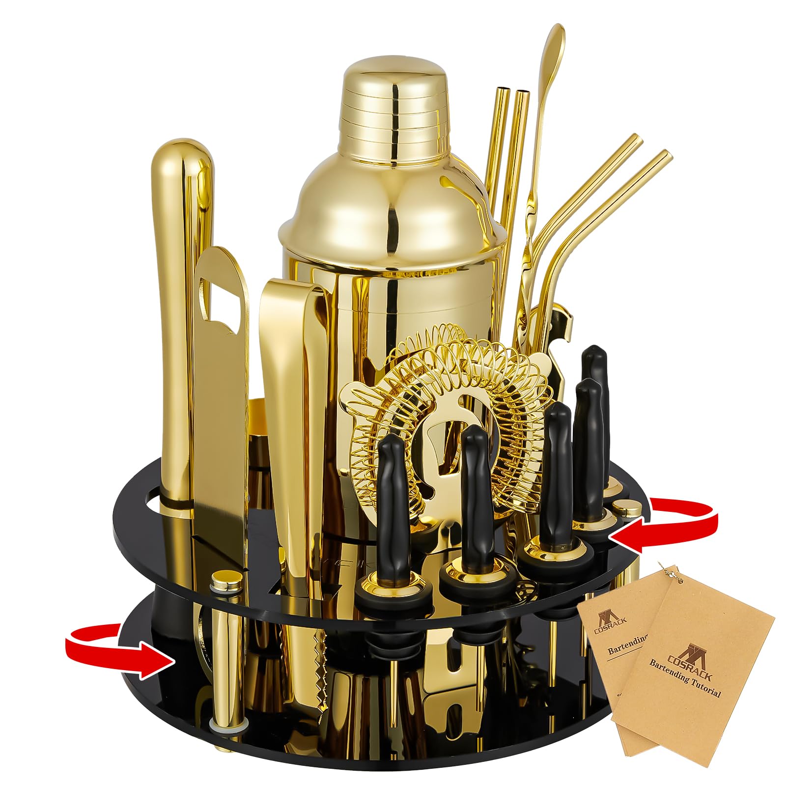 X-cosrack 19-Piece Bar Set, Gold Cocktail Shaker Set for Drink Mixing ...