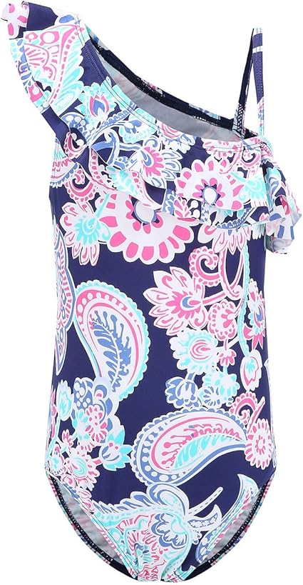 Amazon.com: Girls One Piece Swimsuits One Shoulder Ruffle Swimwear ...
