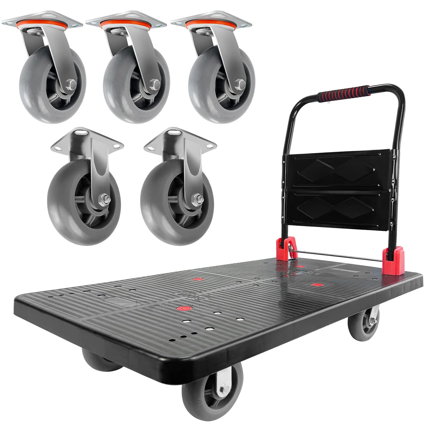 Platform Truck, Foldable Push Cart Dolly w/Five 360 Swivel 6'' Wheels, 1600LBS Capacity Heavy ...