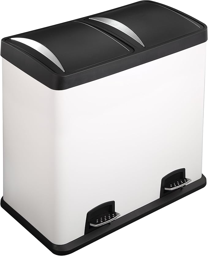 Kitchen Bin COSTWAY Double Rubbish Bin, 2 X 30 L Stainless Steel ...