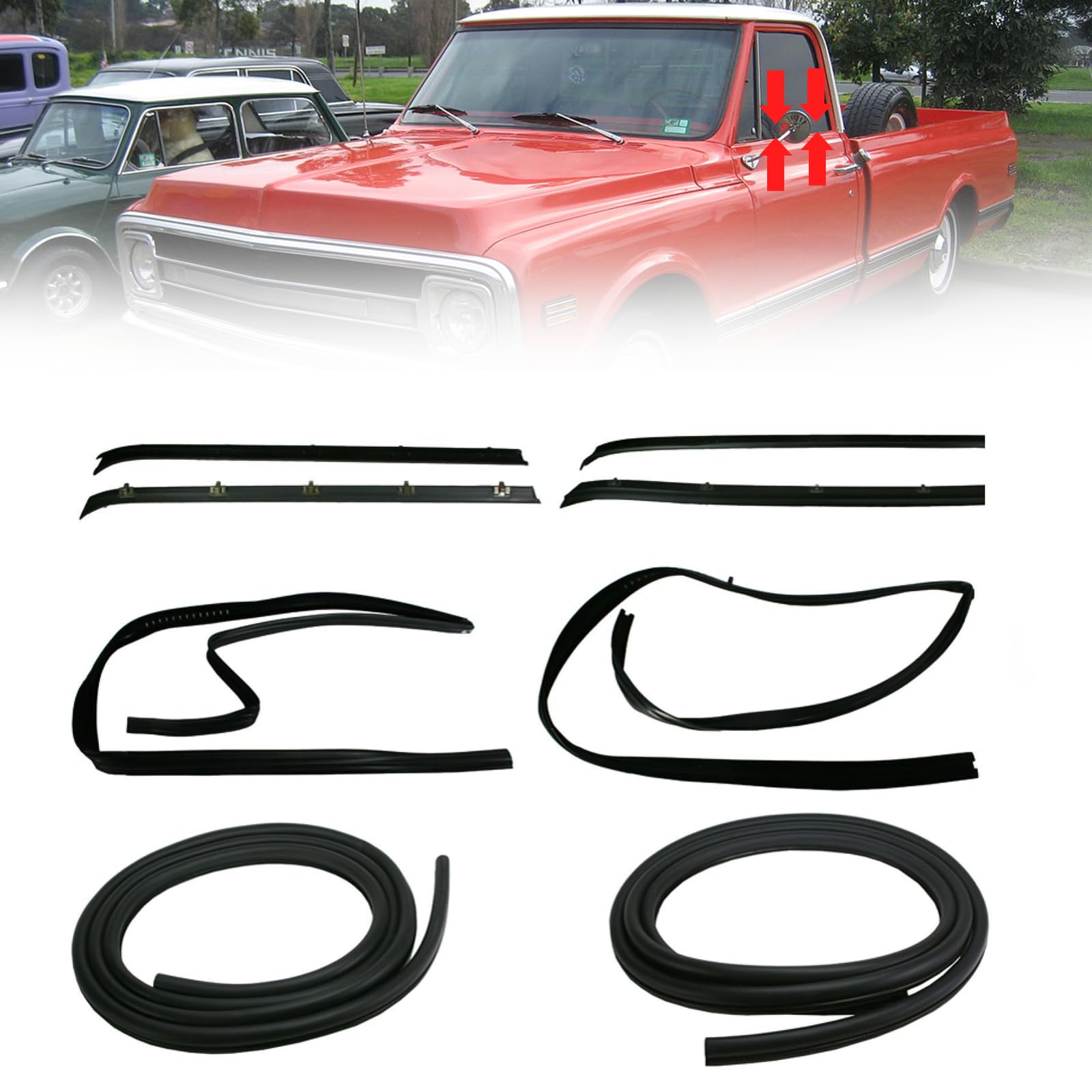 Piodelo 8PCS Front Door Window Molding Rubber Felt Trim Seal Weatherstrip Kit Compatible with Su ...