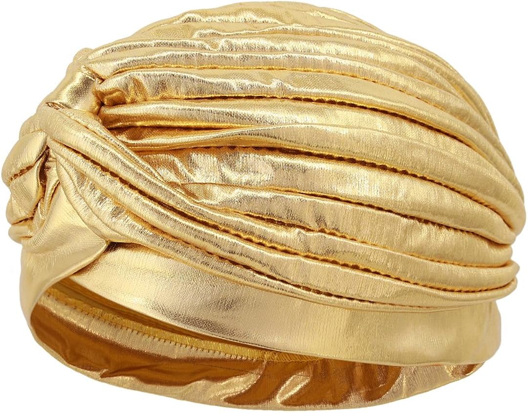 Surkat Unisex Metallic Arab India Pleated Turban Headwrap Swami Hat ...