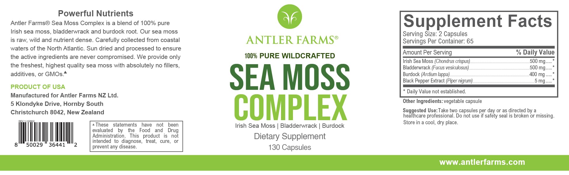 Mua Antler Farms 100% Pure Sea Moss Complex, 130 Capsules, Wildcrafted ...