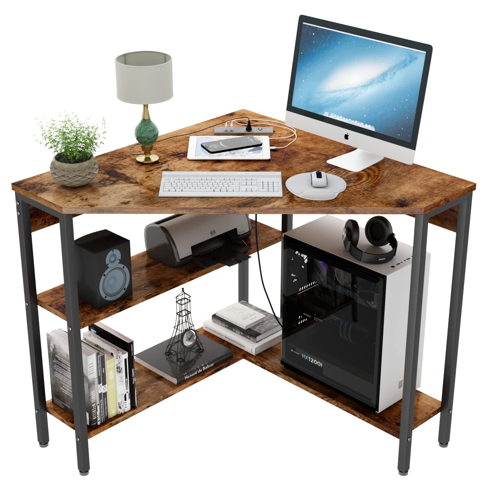 Mua Auromie Corner Desk with Outlets & USB Ports, 90 Degree Triangle ...