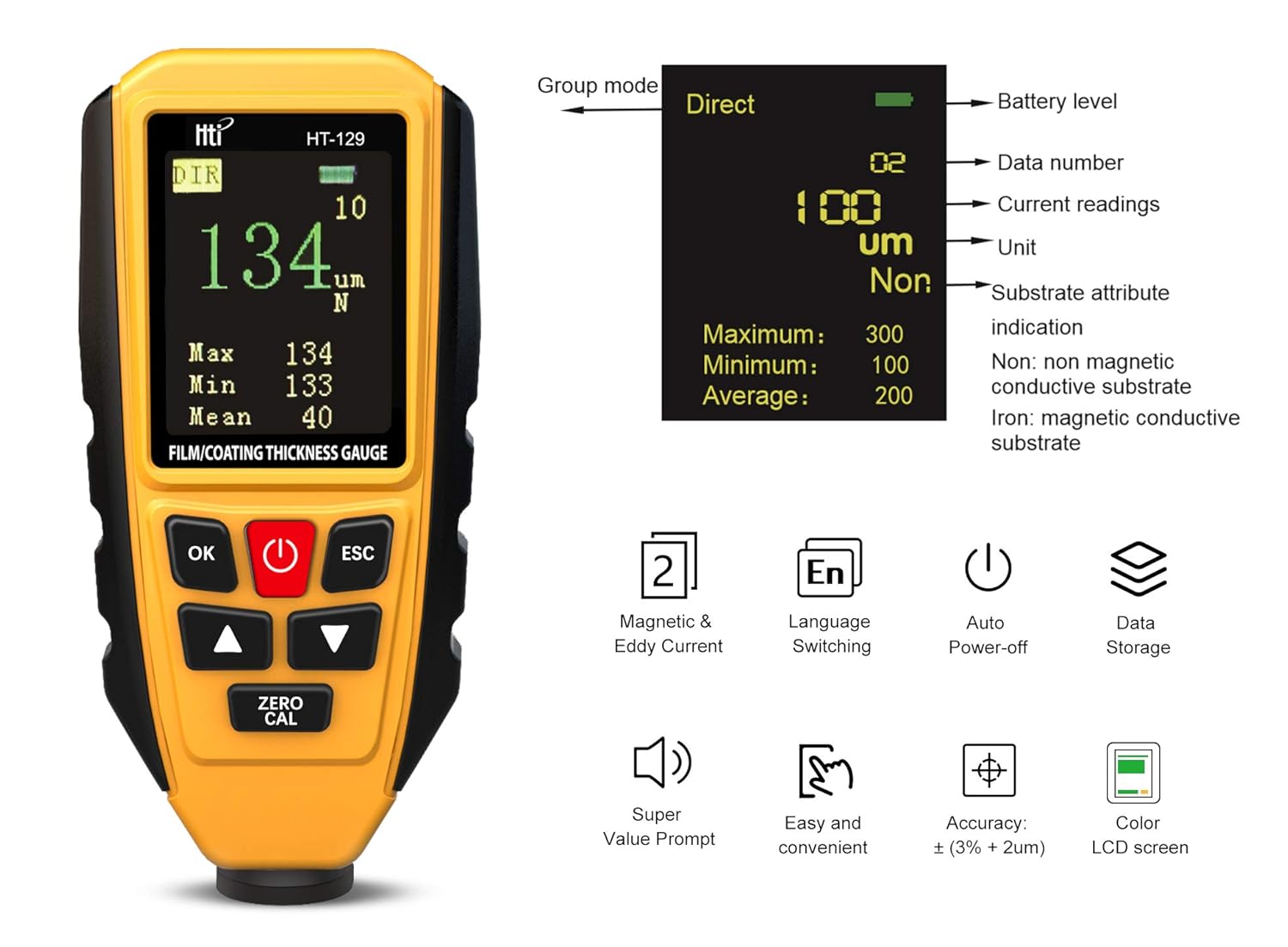 Coating Thickness Gauge Tester, Automatic Recognition of Ferrous and ...