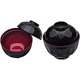 Amazon.com | 4 Set of Traditional Japanese Black & Red Rice Bowl Set ...
