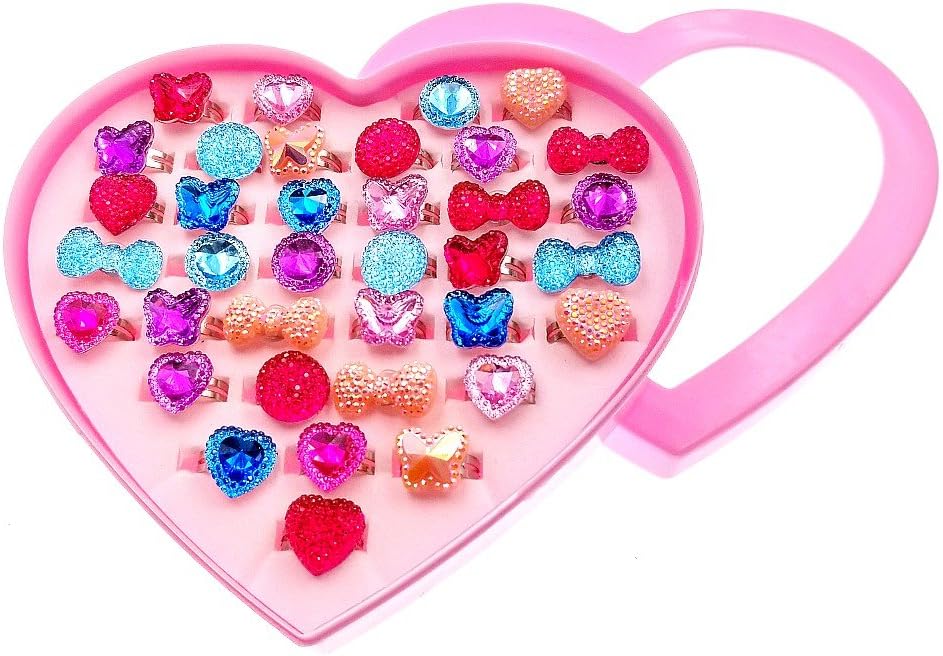 JZK 36 Adjustable gemstone crystal rings for kids adult + 1 heart box ...