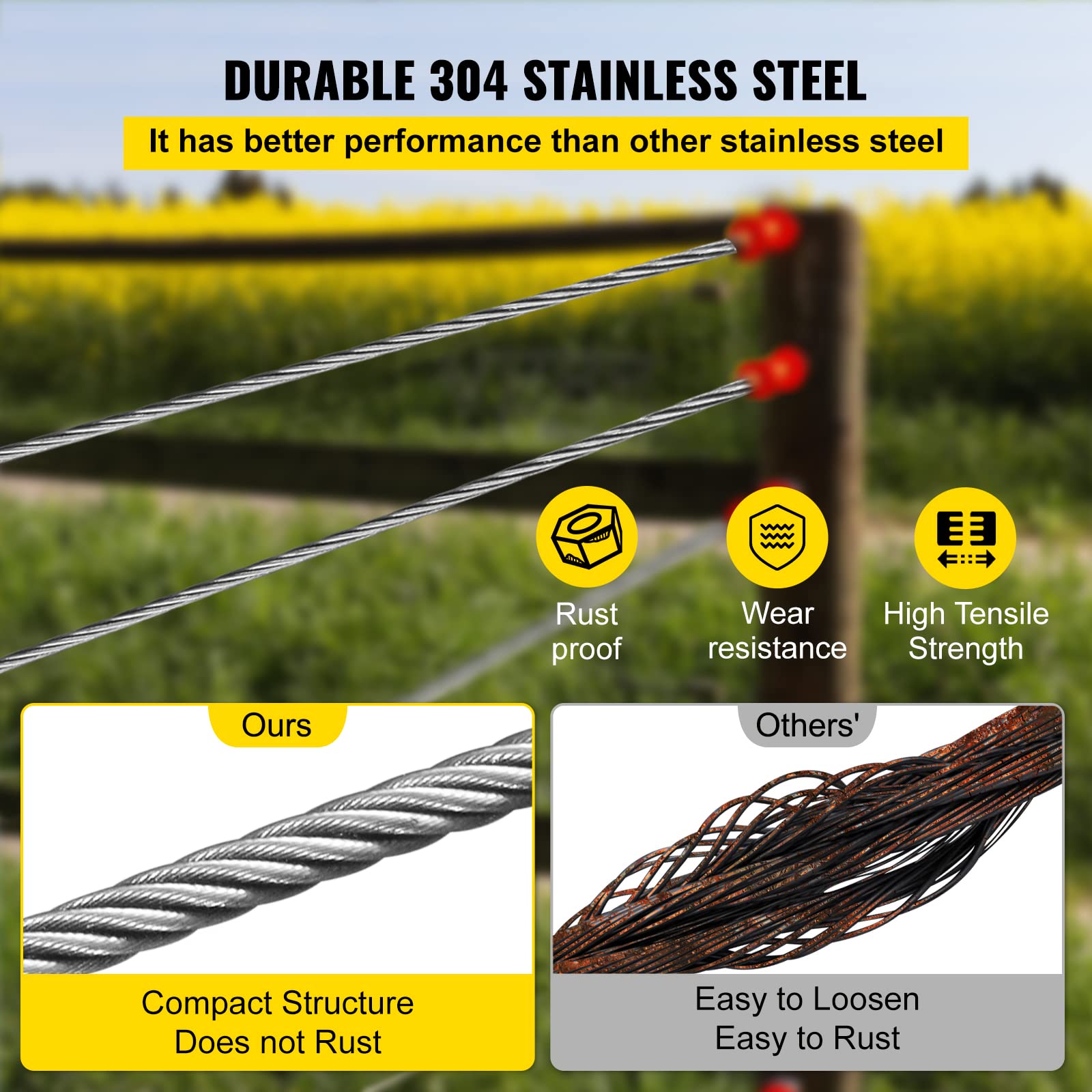 Mua VEVOR 1/4" Stainless Steel Cable 200FT, T304 7x19 Tighter Core ...