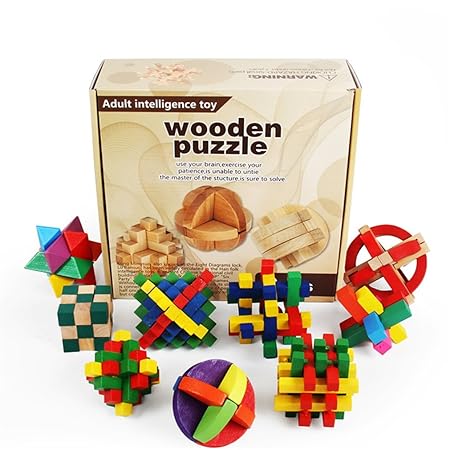 Gracelaza 9pcs Wooden Blocks Brain Teaser Puzzles Set 3D Interlocking ...