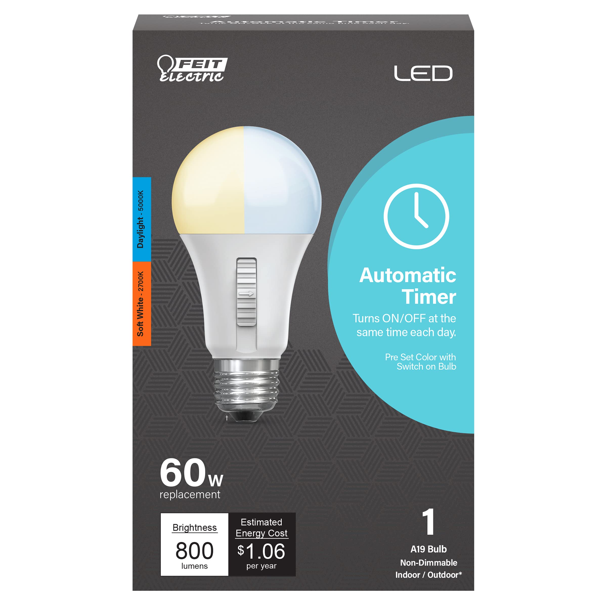 Feit Electric LED Color Selectable Timer Intellibulb - A19 with an E26 ...