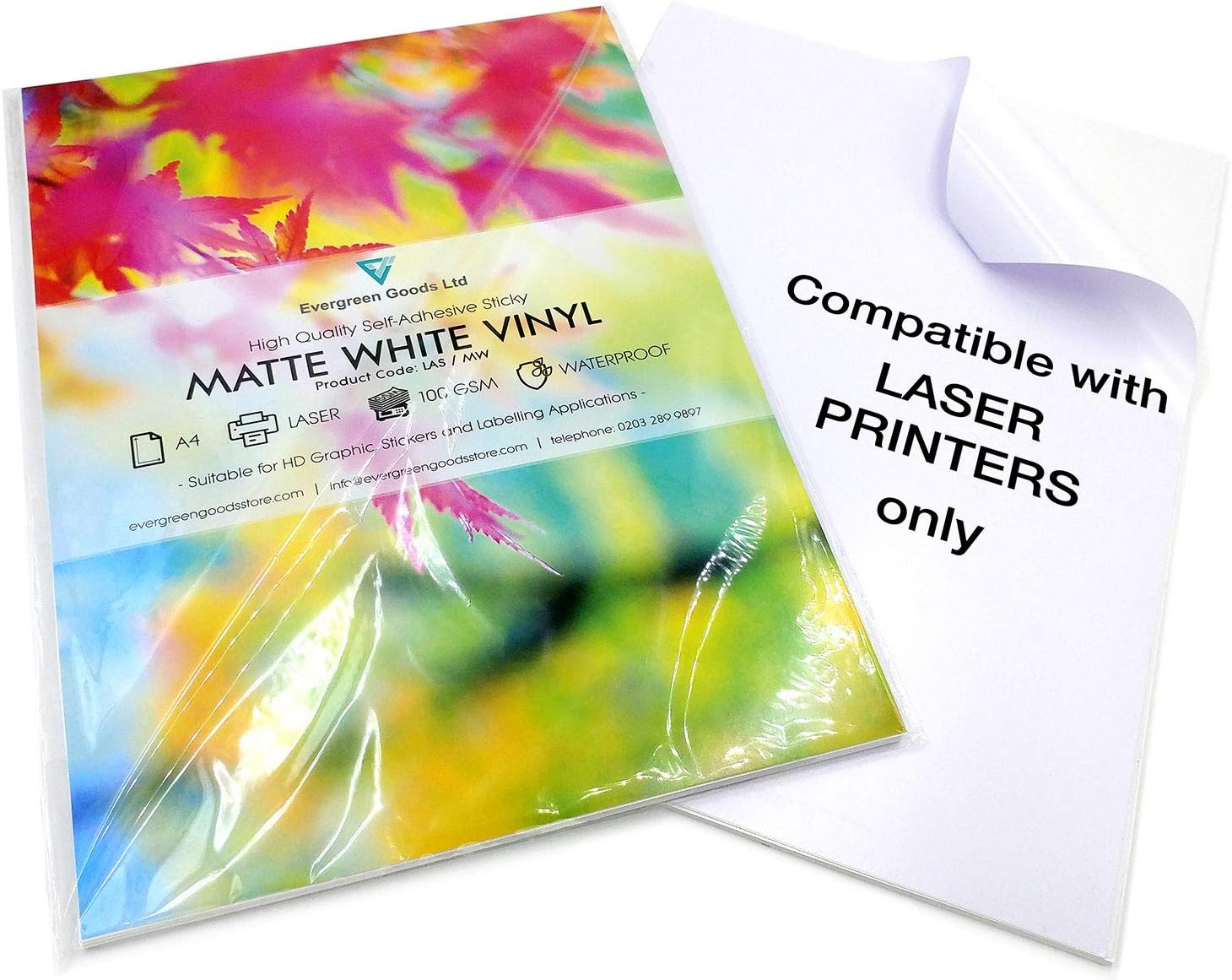 100 Sheets A4 Self Adhesive White Matt Vinyl | Laser Printable ONLY ...
