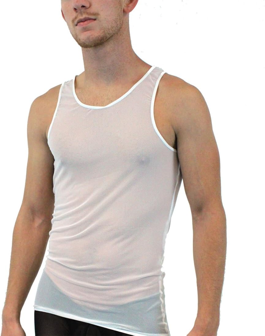 NEPTIO Men's Neo Mesh Stretch Fishnet Tank Top White 2XL at Amazon Men ...
