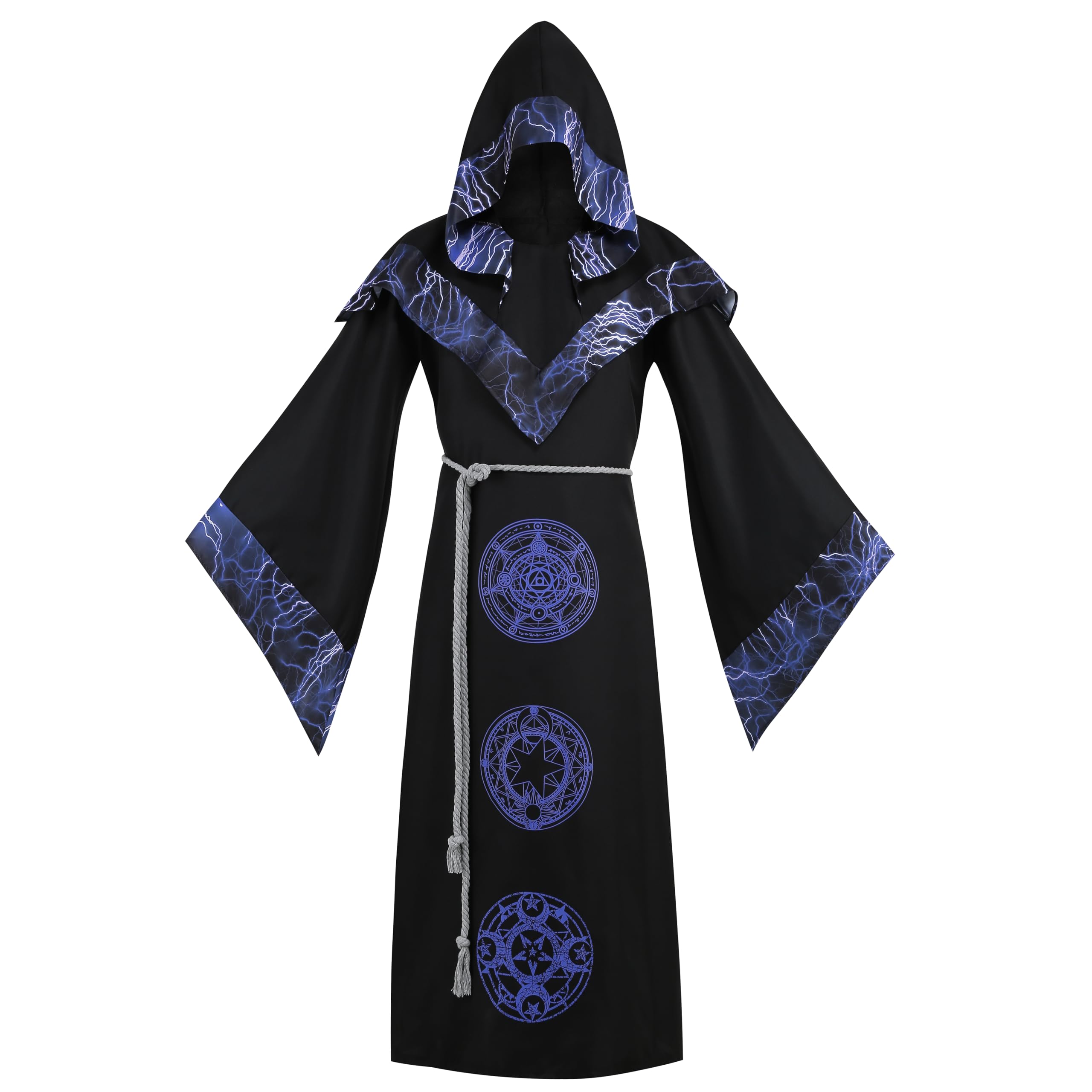 TOONRAIN Mens Halloween Costume Medieval Sorcerer Robe Dark Wizard ...
