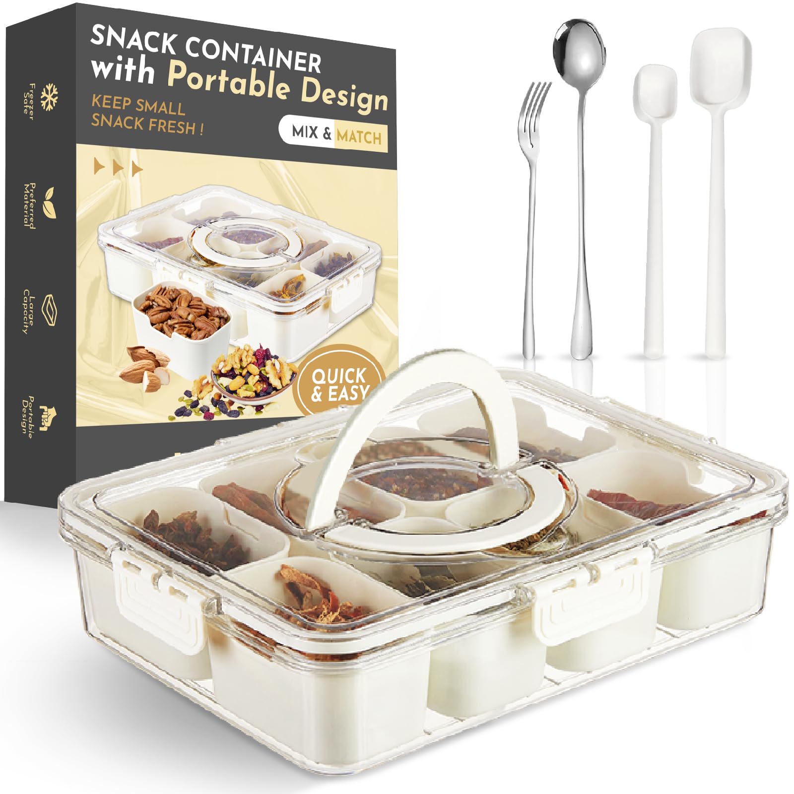 banmagately 1 Piece Divided Serving Tray with Lid and Handle ...