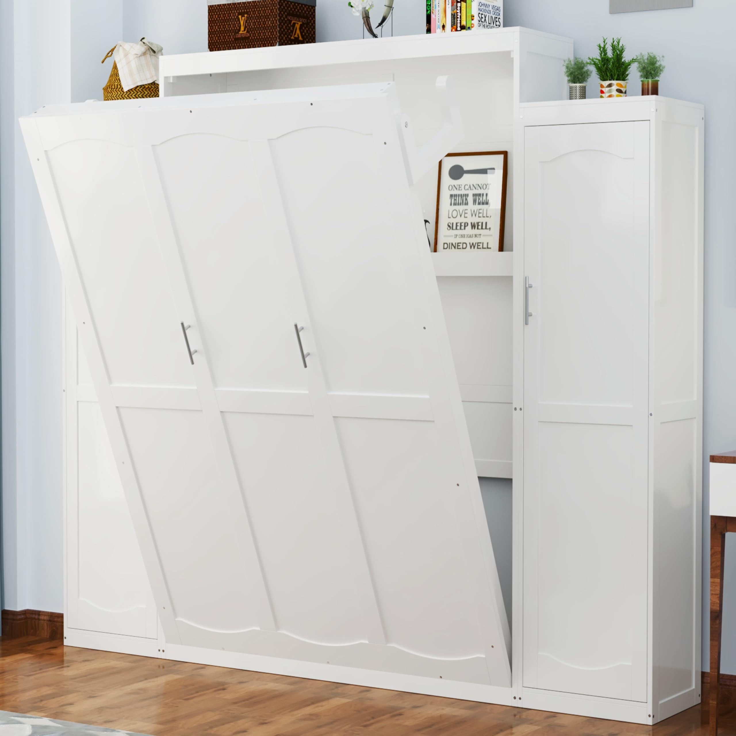 Merax Queen Size Murphy Bed, with 2 Wardrobe and Storage Shelf ...