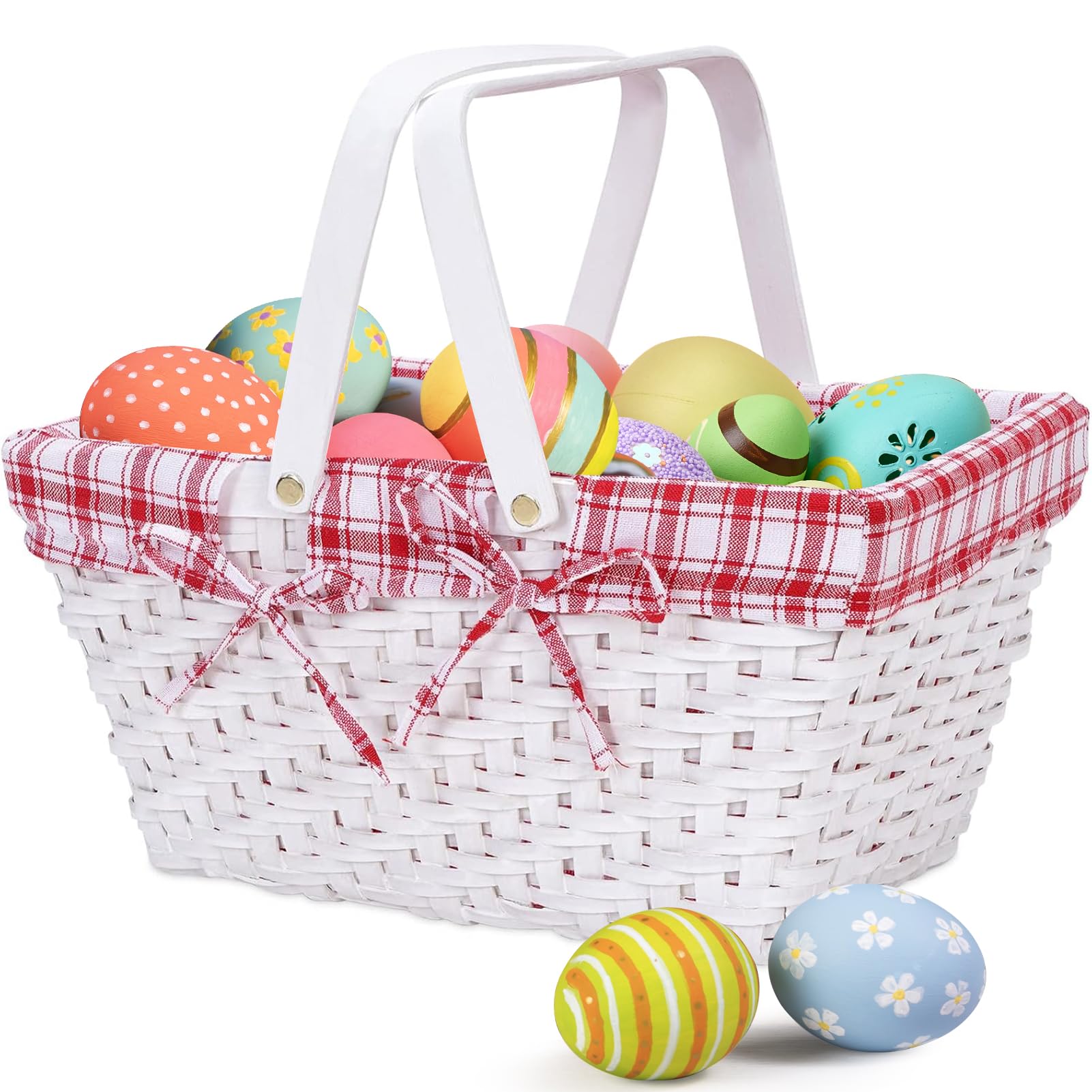 Small Picnic Baskets with 2 Folding Handles,Handmade Woven Easter Eggs ...