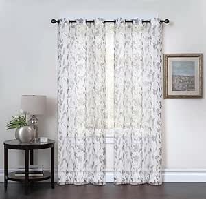 Amazon.com: Studio 1012 Window Curtains - Set of Two Sheer Floral Print ...