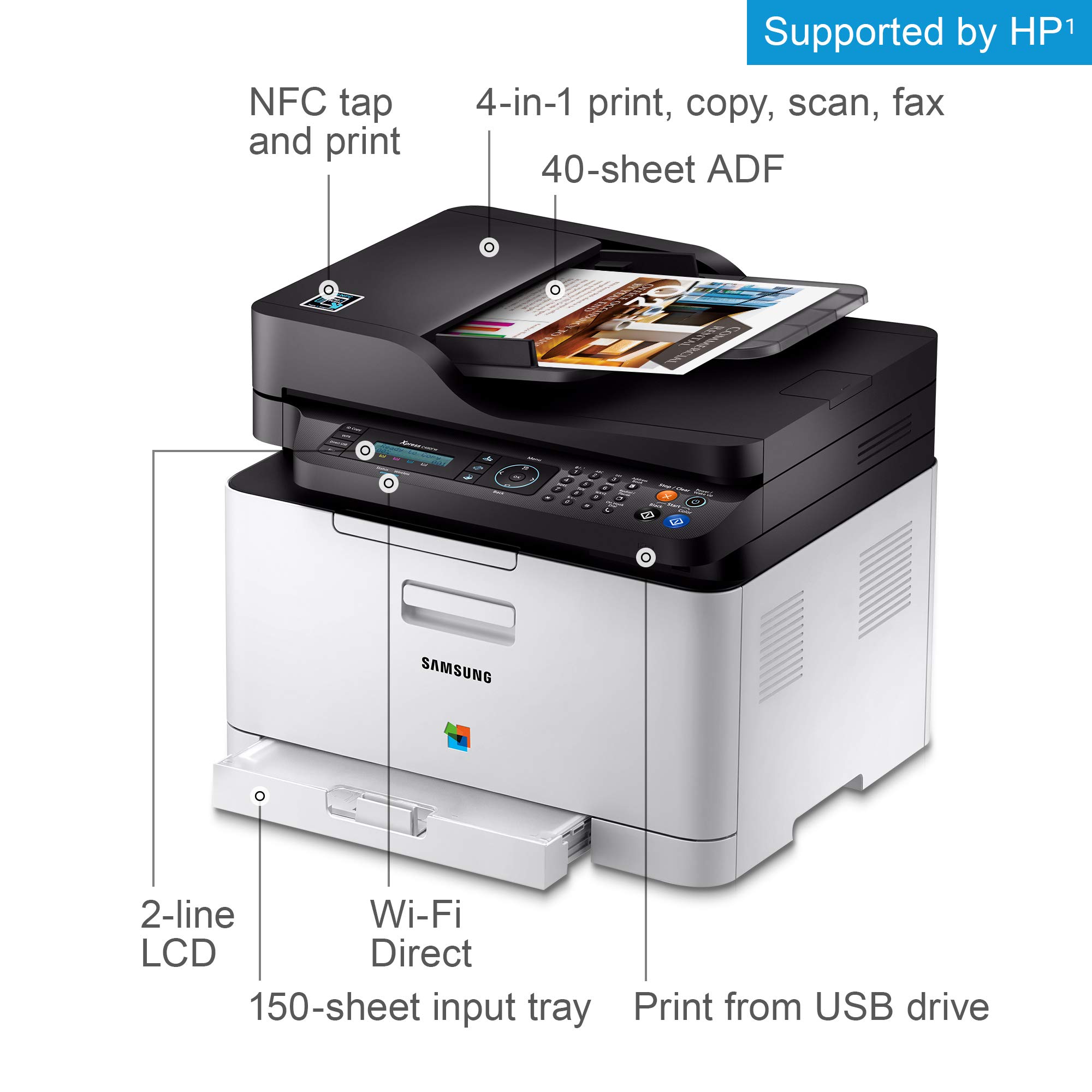HP Samsung Electronics Xpress SL-C480FW/XAA Wireless Color Printer With Scanner, Copier & Fax ...