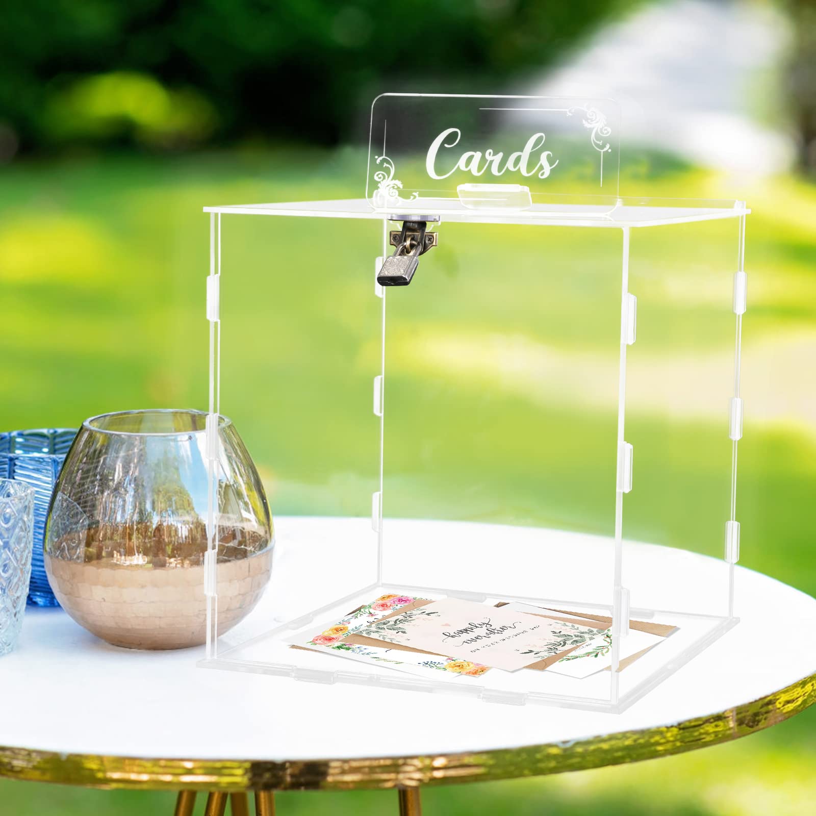 Fowecelt Clear Acrylic Wedding Card Box with Lock, Rustic Card Box for ...