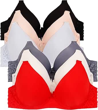 2ND DATE Women's Laced & Plain/Lace Bras (Packs of 6) - Various Styles ...