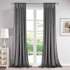 Amazon.com: StangH Grey Velvet Curtains 84-inch - Twist Tab Top Design ...