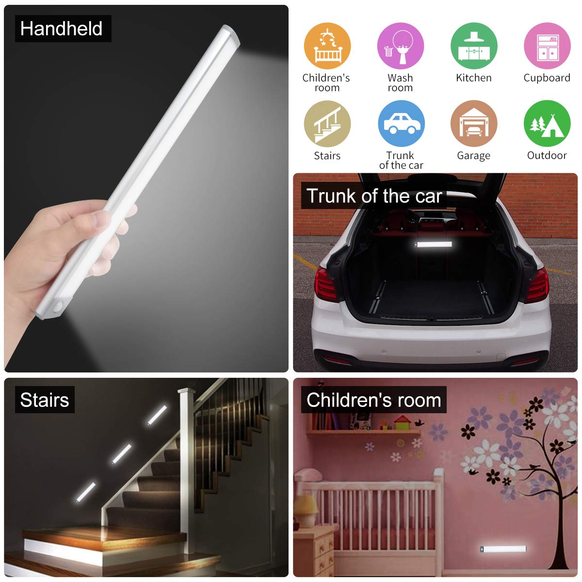 LED Motion Sensor Light,Under Counter Lighting, Wireless USB ...