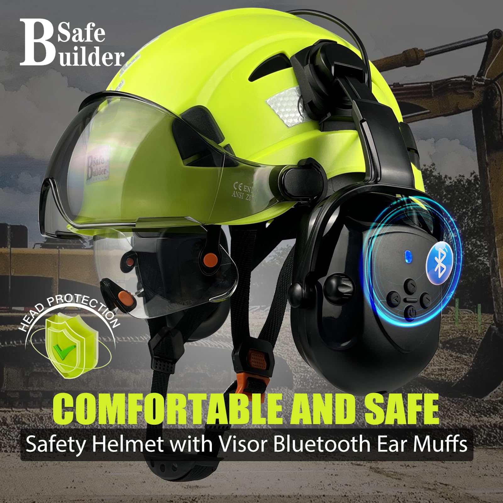 Mua Safety Helmet with Visor Bluetooth Ear Muffs SNR 26dB Hard Hat with ...