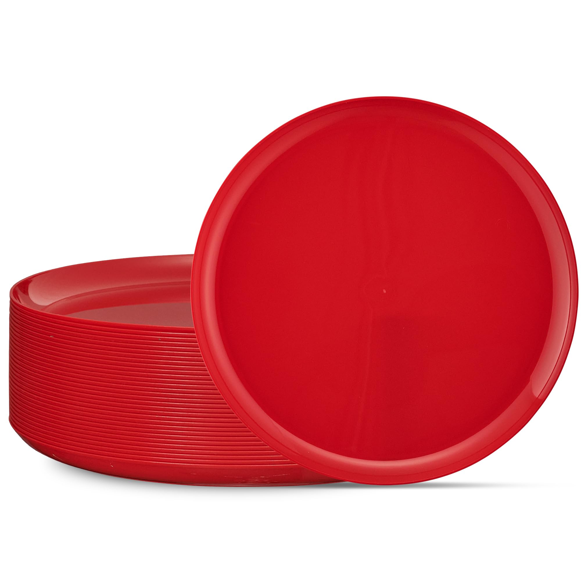 PLASTICPRO 30 Pack 10.7'' Christmass Red Plastic Party Plates Edge ...