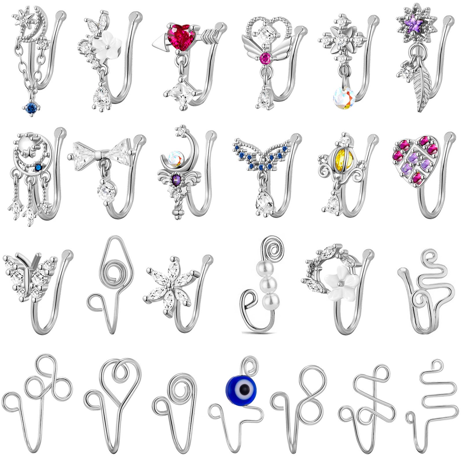 25 Pcs Fake Nose Ring Clip On Nose Rings For Women Non Piercing Nose ...
